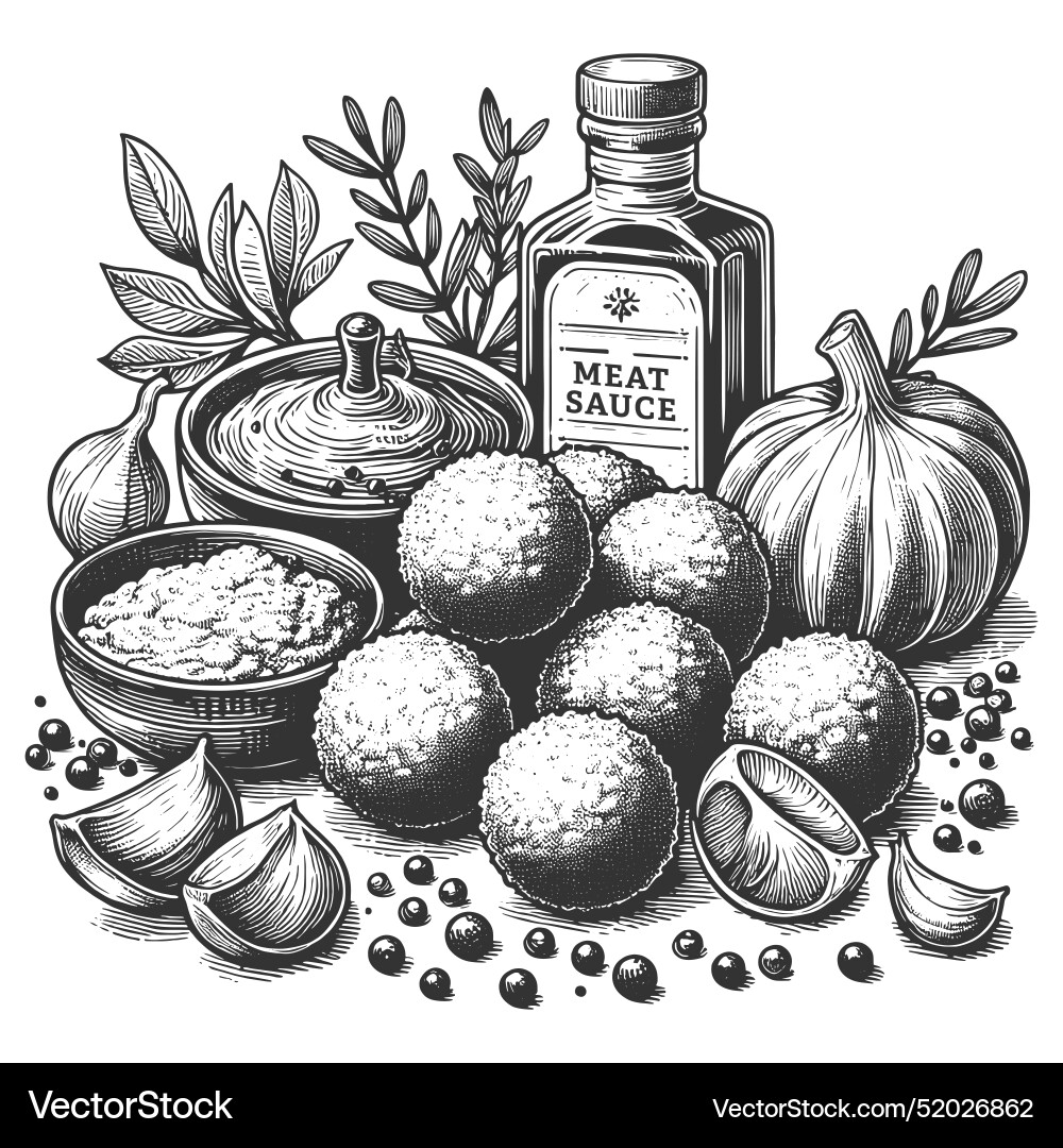 Meatball and ingredients Royalty Free Vector Image