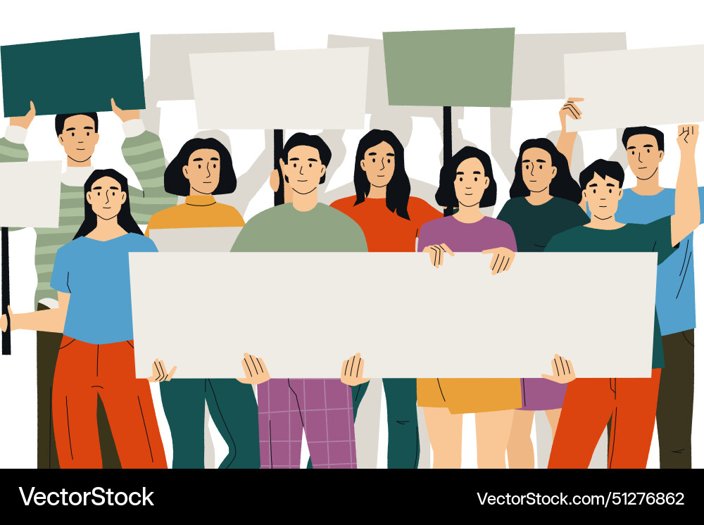 Public protest cartoon people with placards Vector Image
