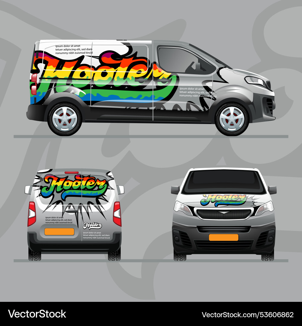 Real business van graphics with letters and cool Vector Image
