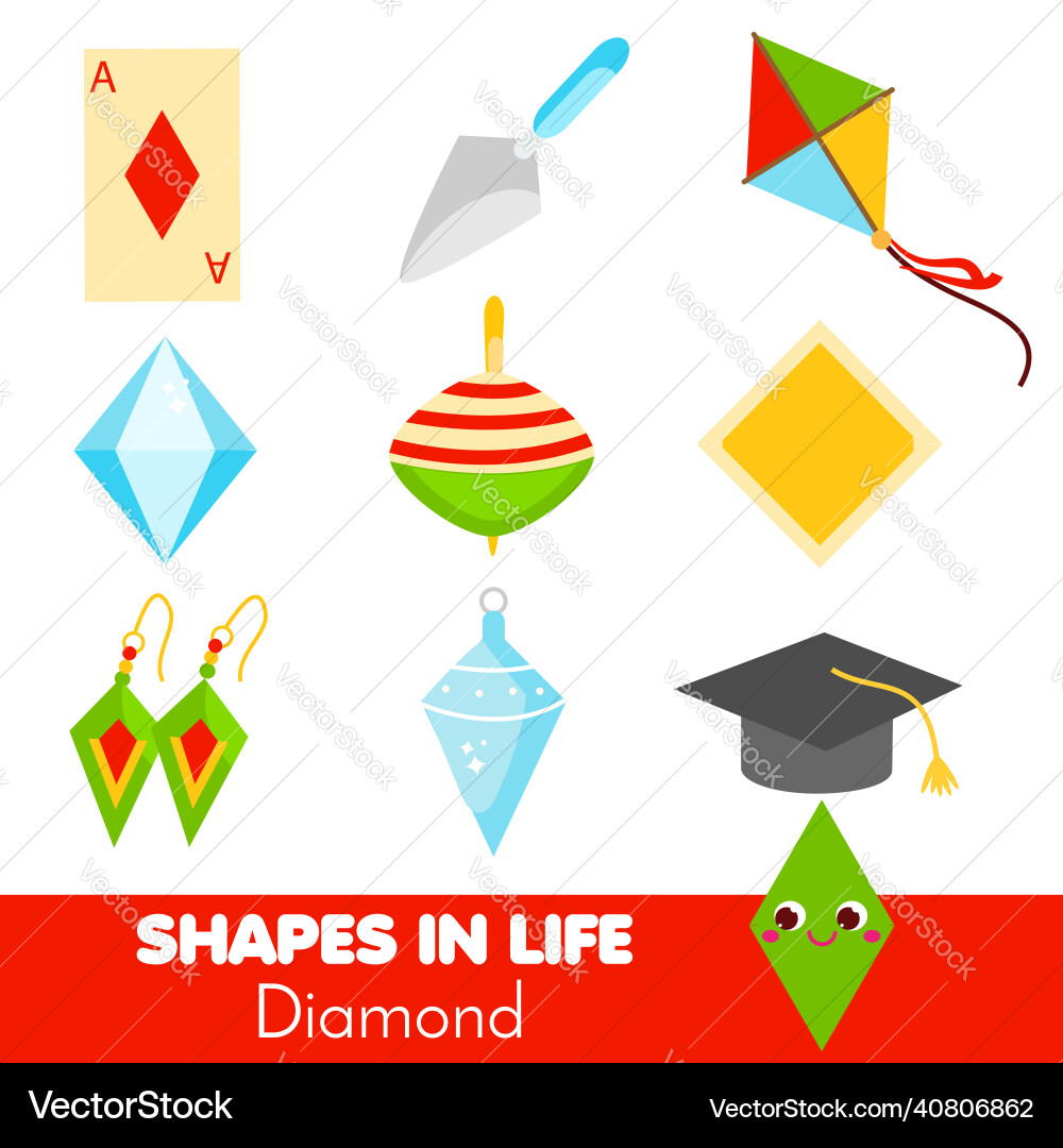 Shapes in life diamond rhombus learning cards Vector Image
