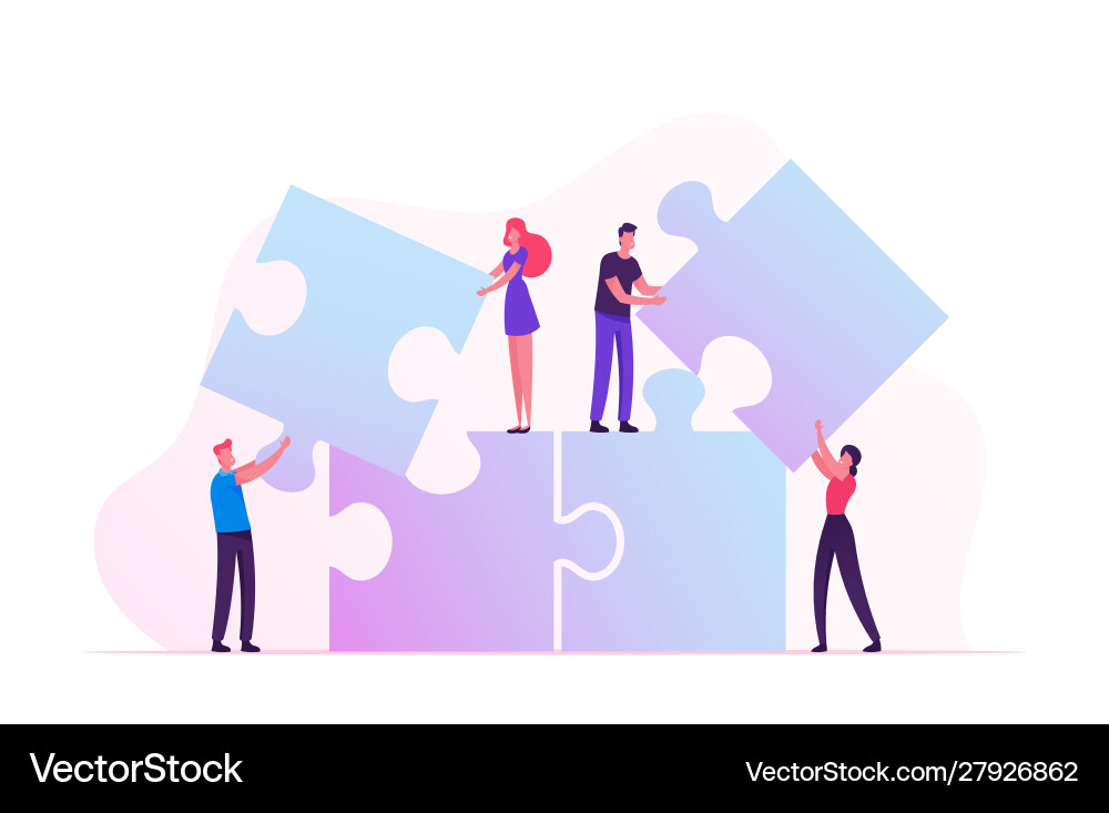 Team work metaphor people connecting puzzle Vector Image