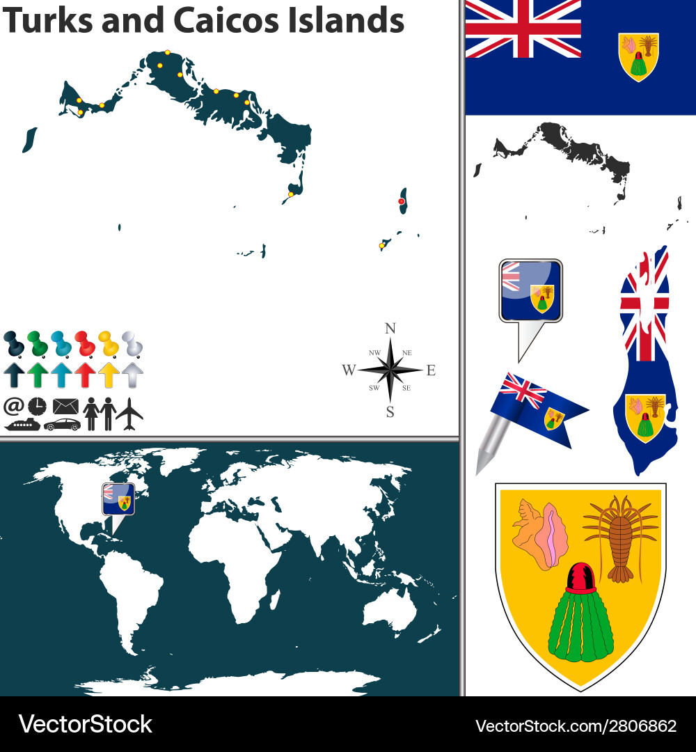 Turks and caicos islands map world Royalty Free Vector Image