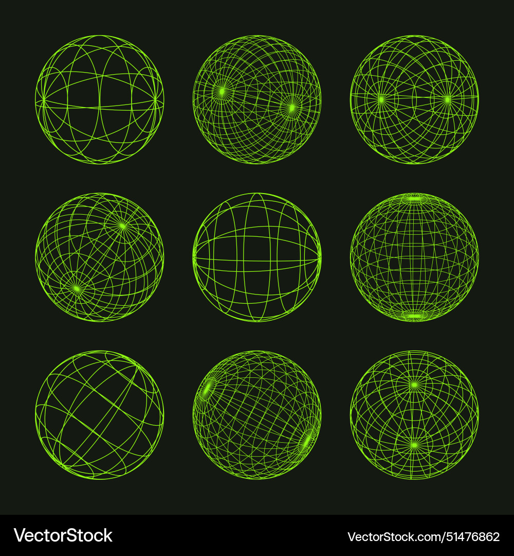 Wireframe shapes lined sphere perspective mesh Vector Image