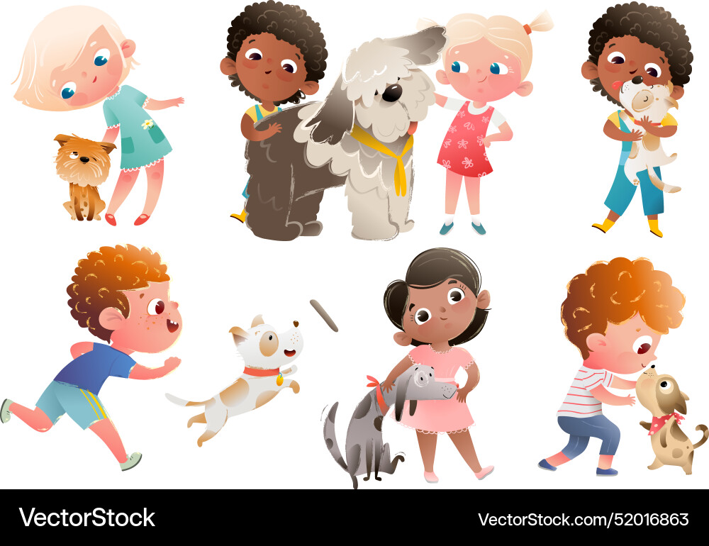 Children and Dogs - Happy Playtime Royalty Free Vector Image