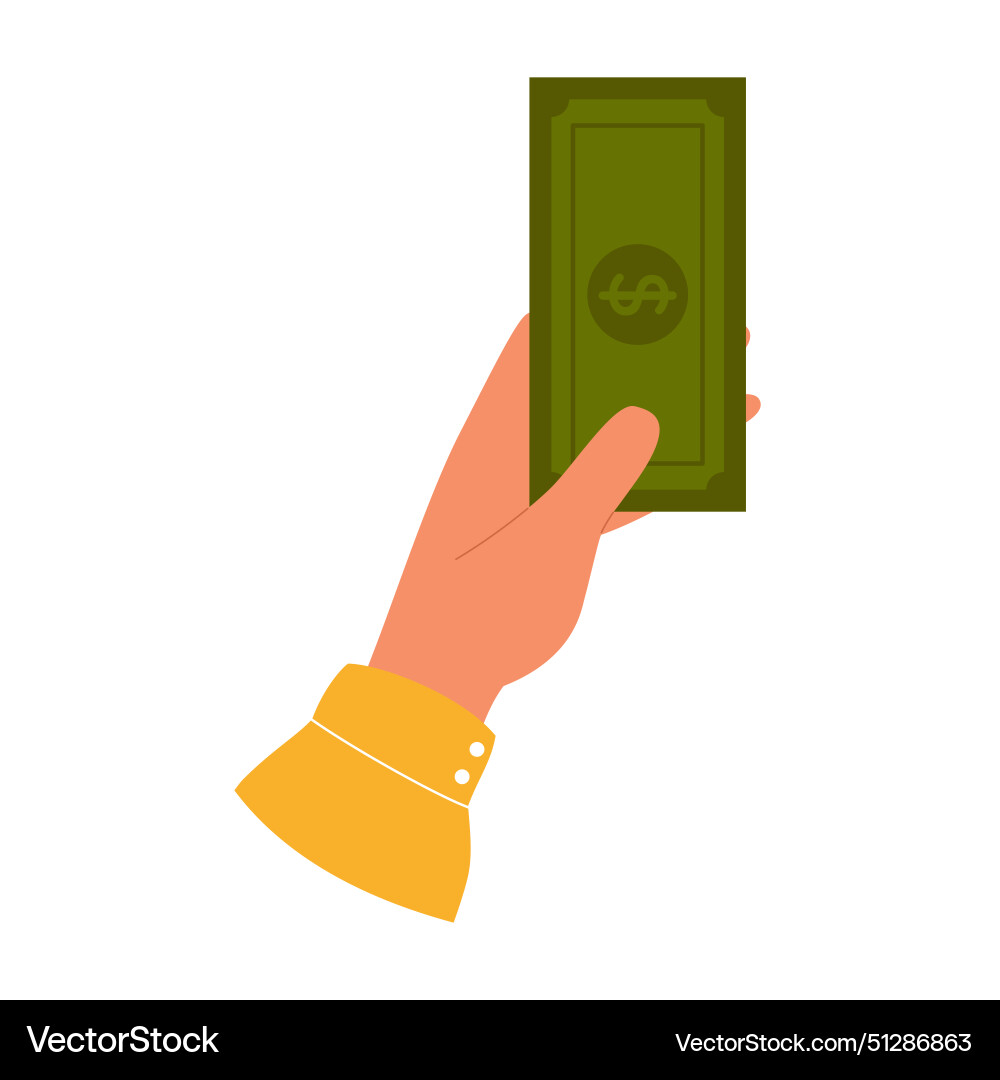 Hand holds paper green dollar banknote cash Vector Image
