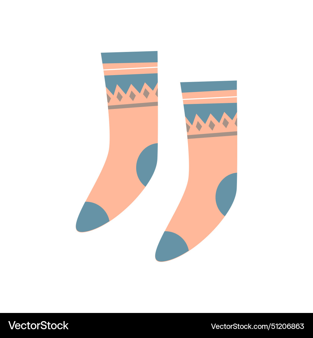 Knitted warm pink socks with blue pattern cold Vector Image
