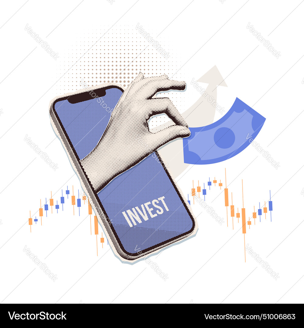 Minimalist collage with halftone-style hand Vector Image