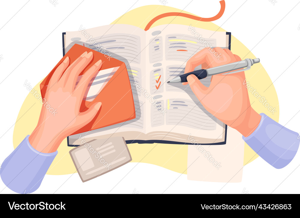 Planner marking tasks with tick in diary Vector Image
