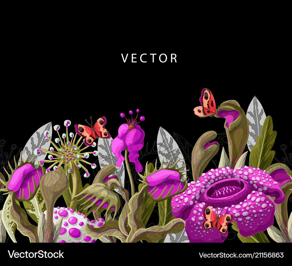 Seamless border with plant predators flowers Vector Image