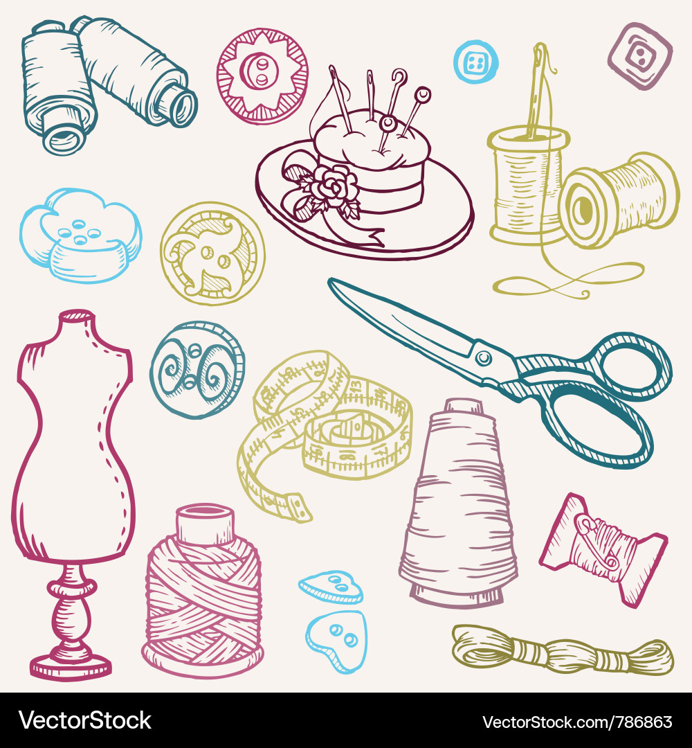 Hand Drawn Sewing Vector Images (over 3,900)