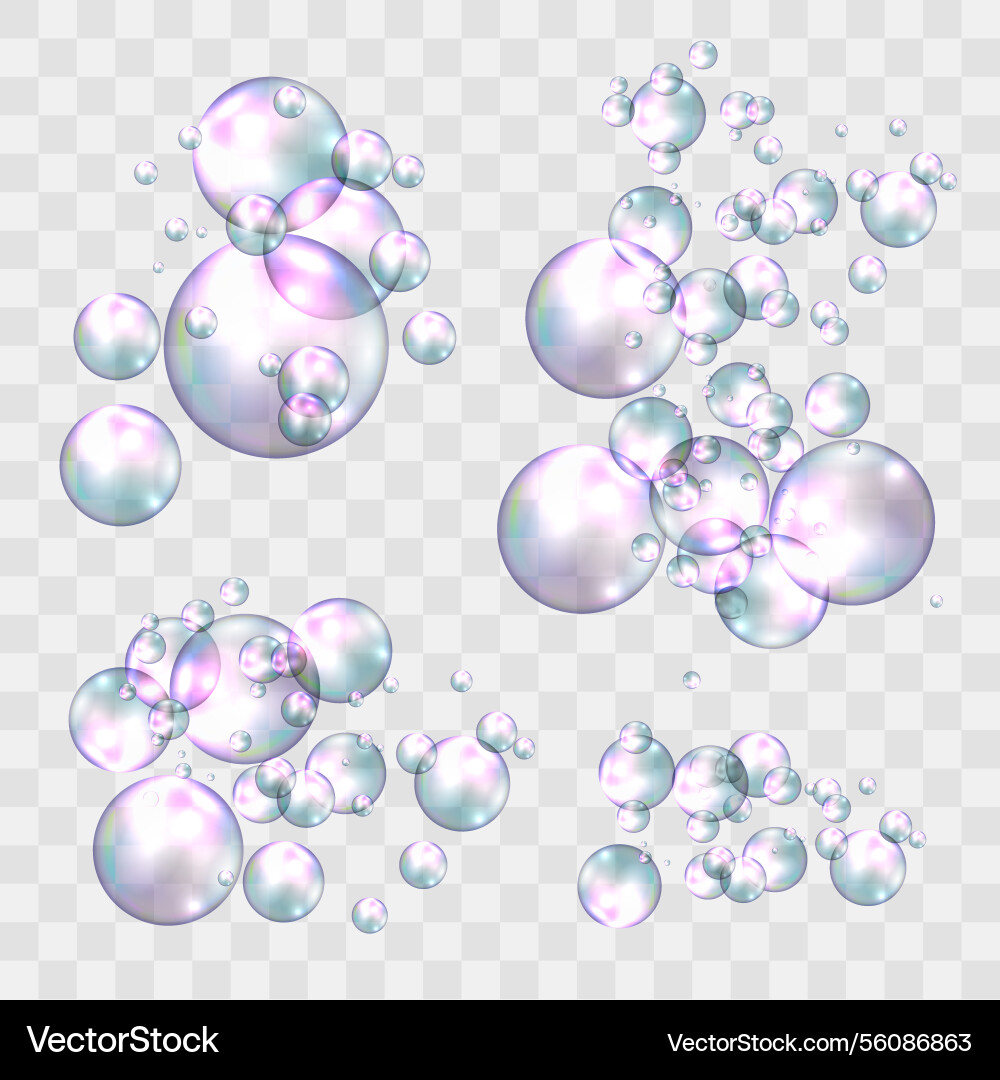 Soap bubbles transparent realistic with rainbow Vector Image