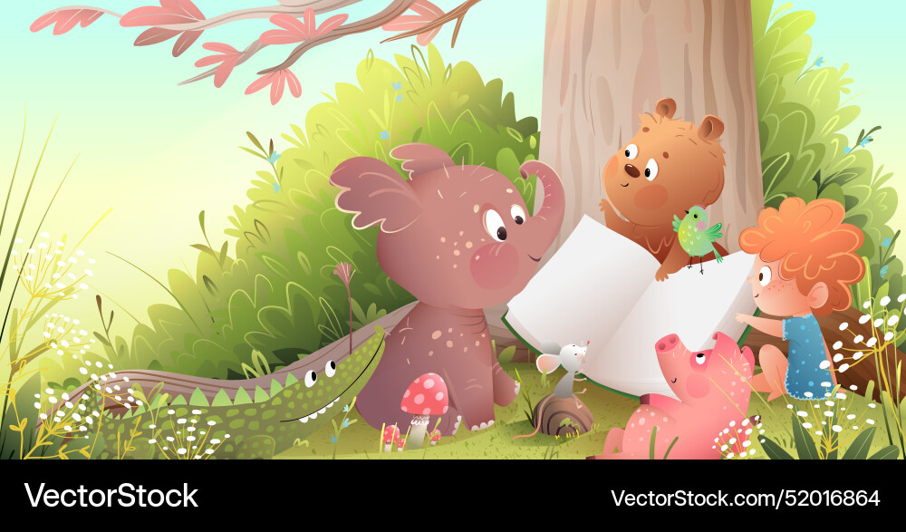 Cute forest animals reading book learn Royalty Free Vector
