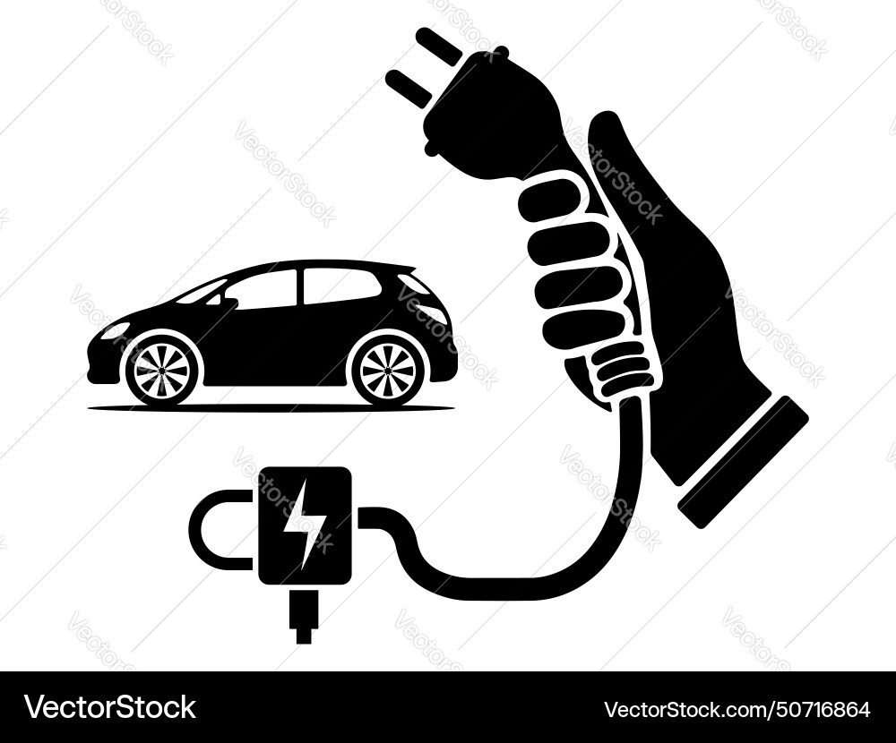 Hand holding a ev charger connector icon symbol Vector Image