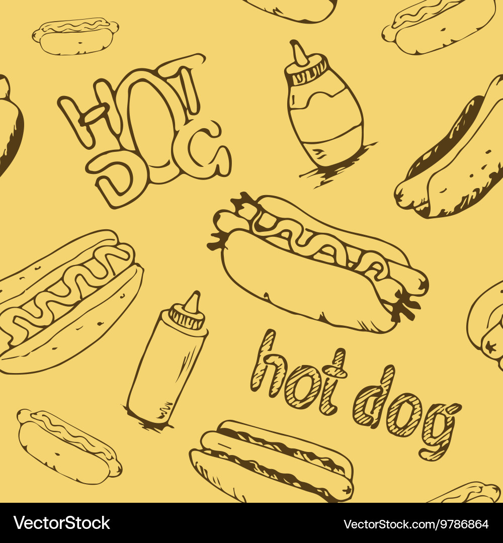 Hot Dog Pattern - Sketch Style Royalty Free Vector Image