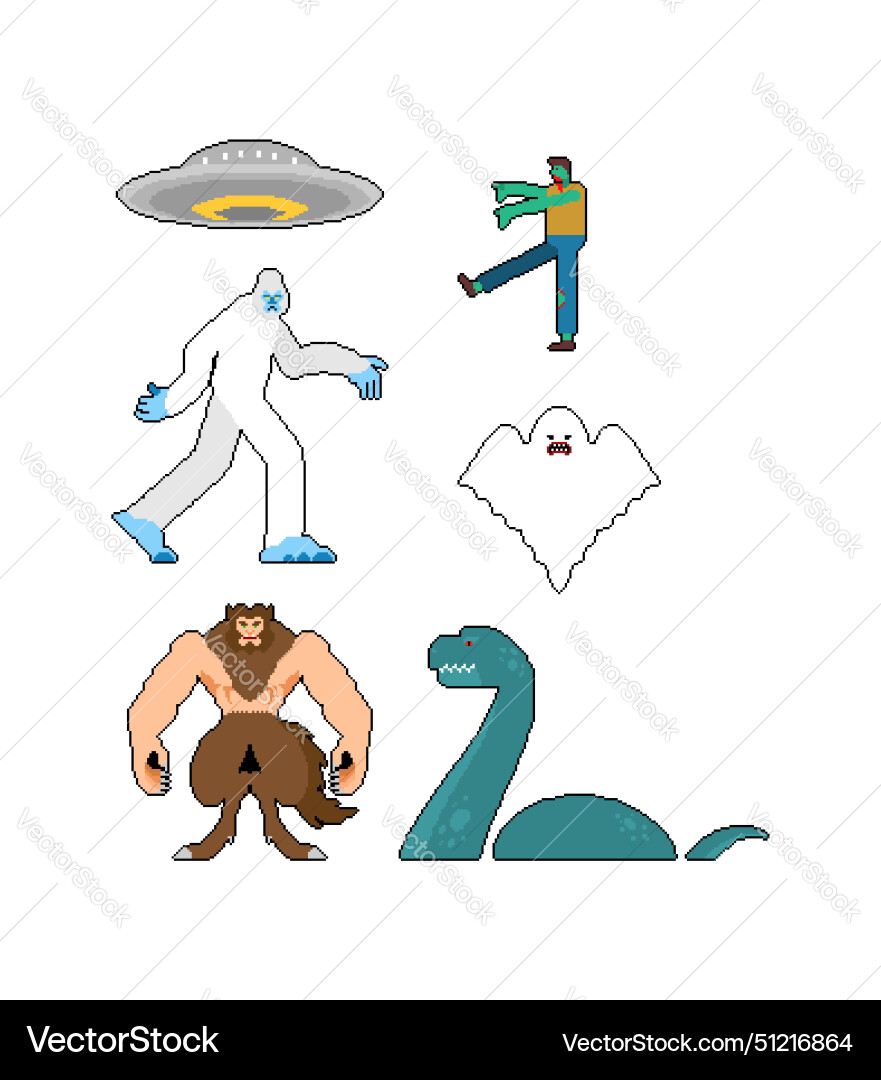 Paranormal pixel art werewolf and zombies 8 bit Vector Image