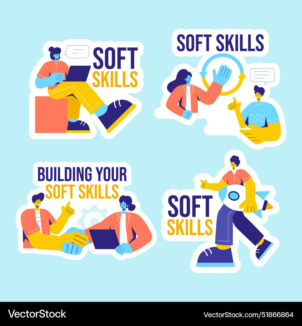 Soft skills label flat cartoon hand drawn Vector Image