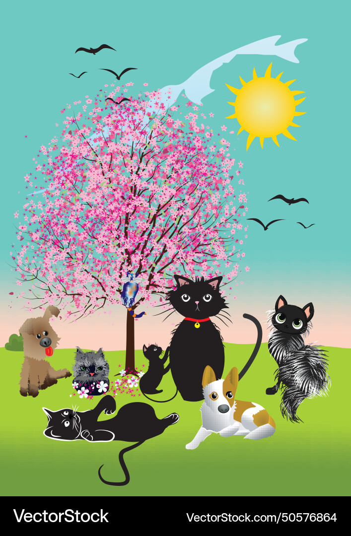 Spring composition with cats Royalty Free Vector Image