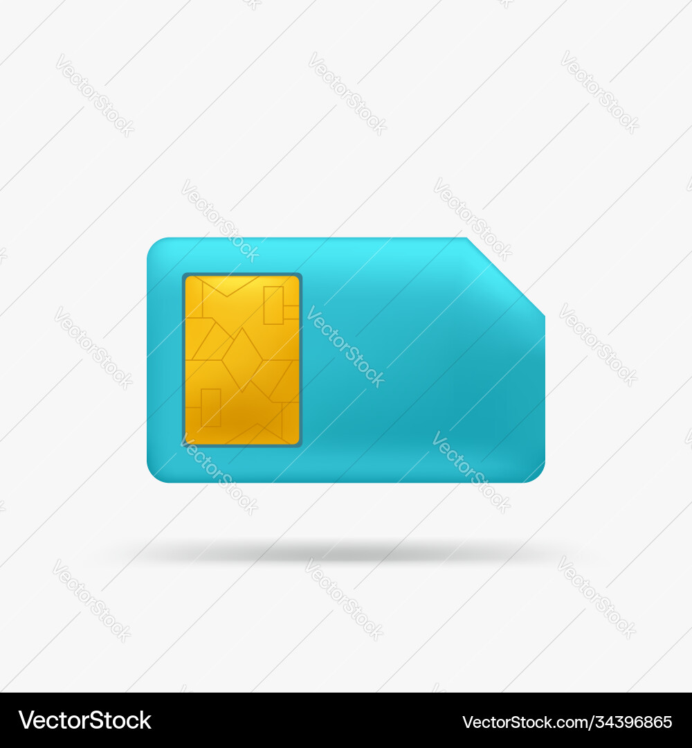 Blue sim card front view on white Royalty Free Vector Image