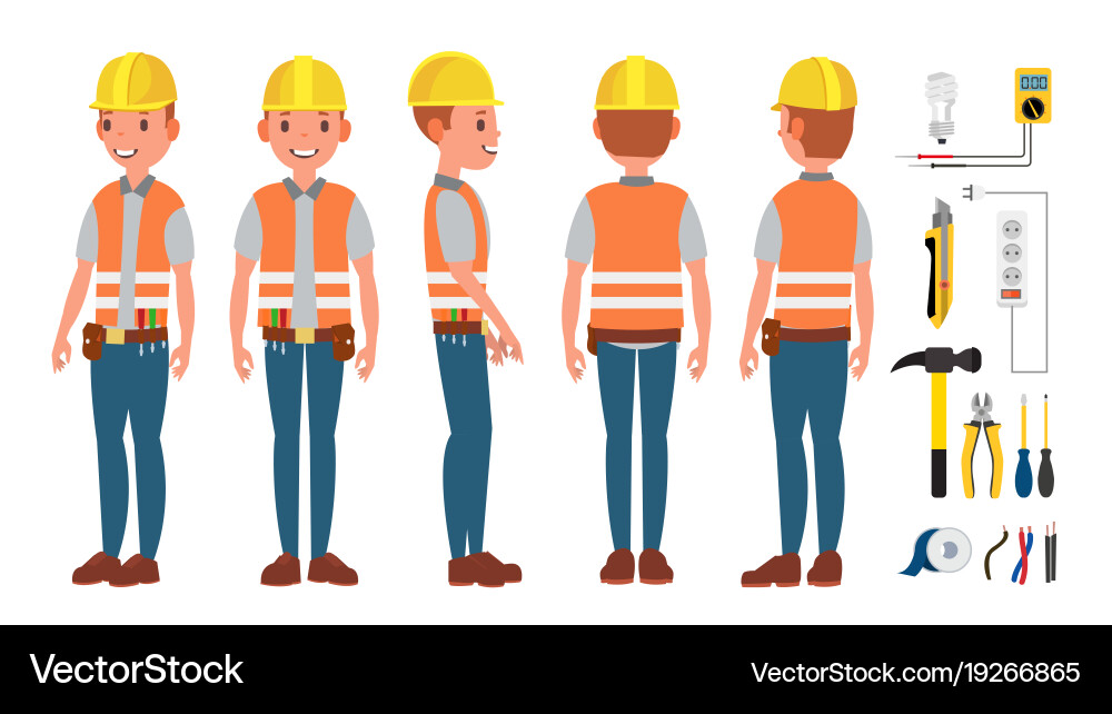 Electrician worker male makes electrical Vector Image