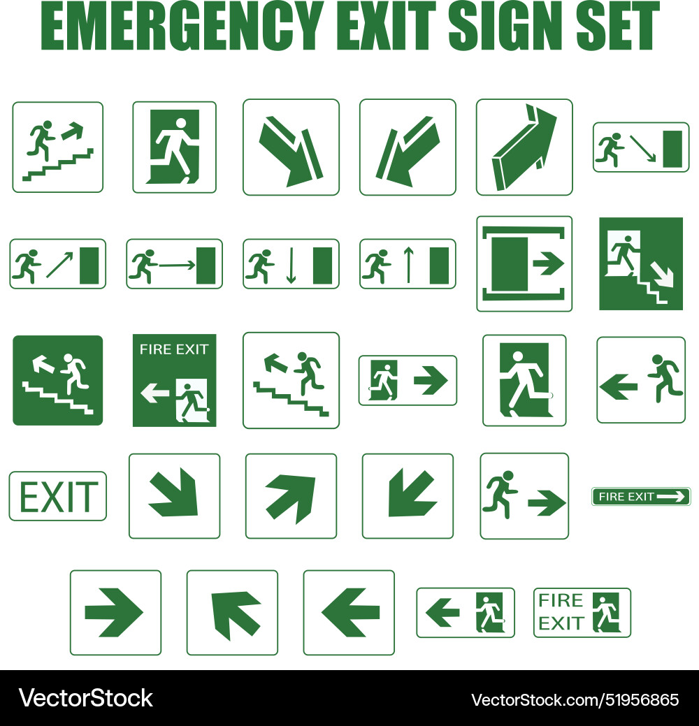 Emergency exit sign set Royalty Free Vector Image