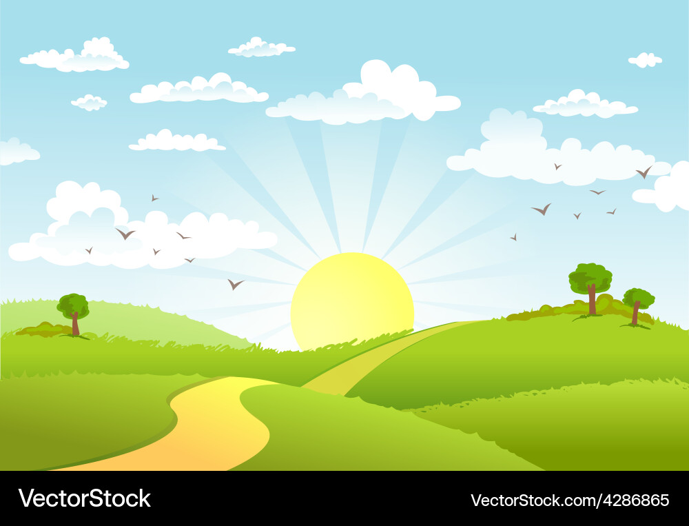 Green landscape and the road Royalty Free Vector Image
