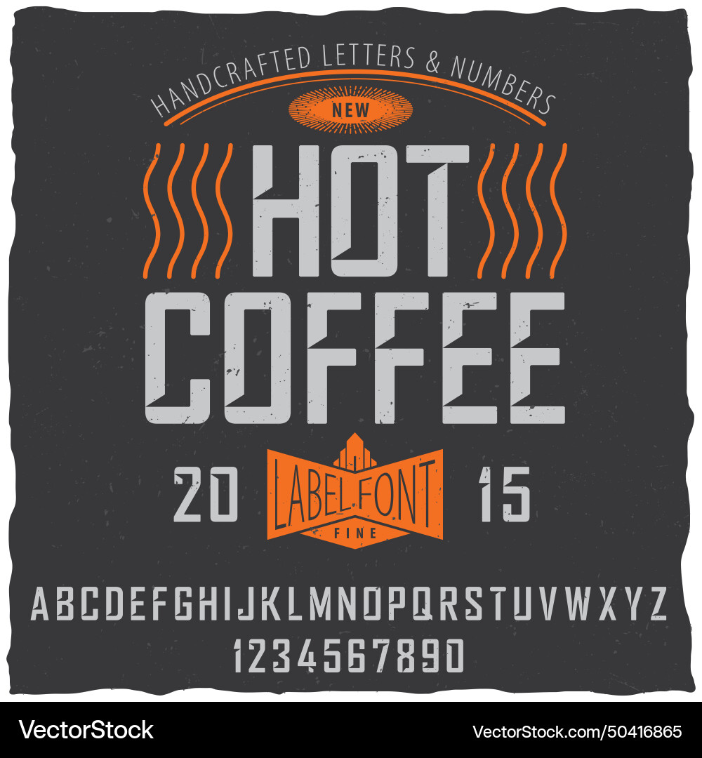 Hot coffee font poster with sample label design Vector Image
