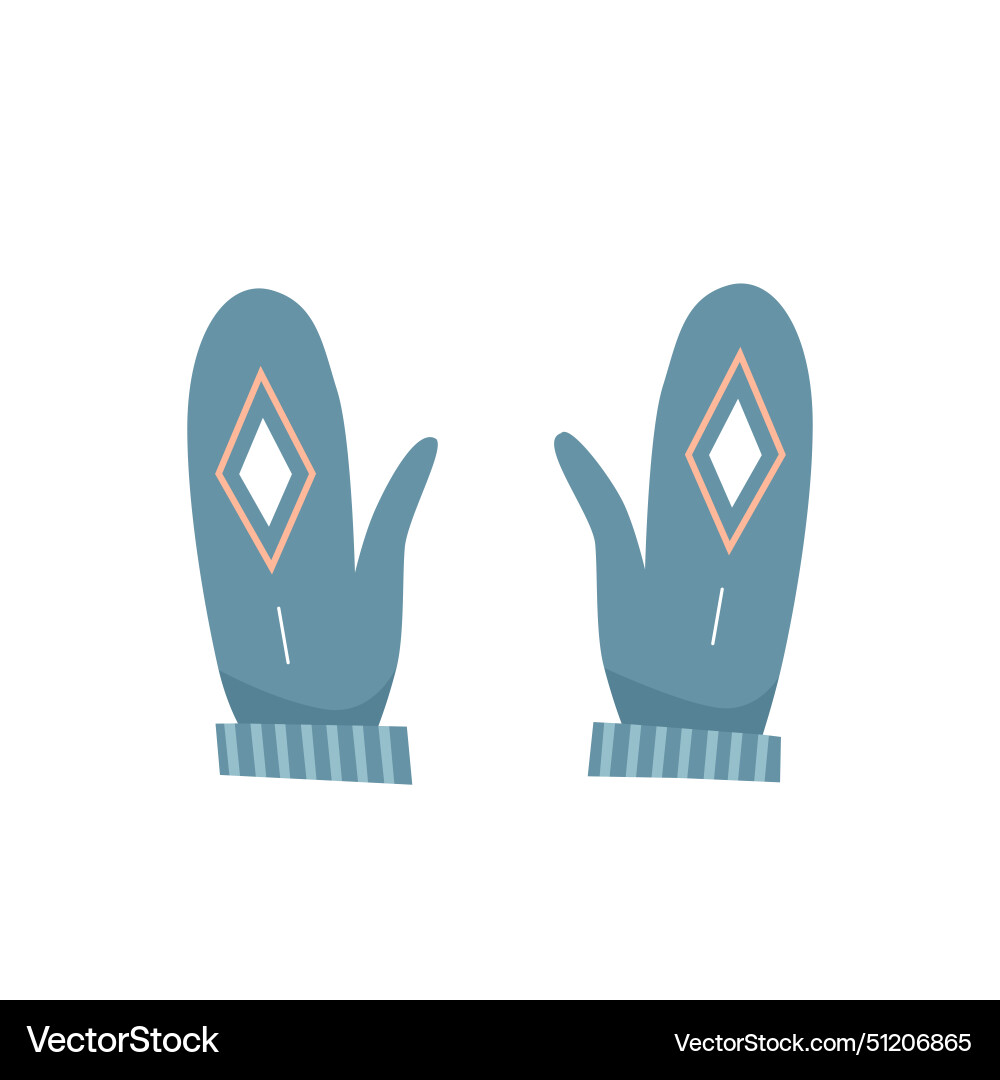 Knitted blue mittens with diamond white pattern Vector Image
