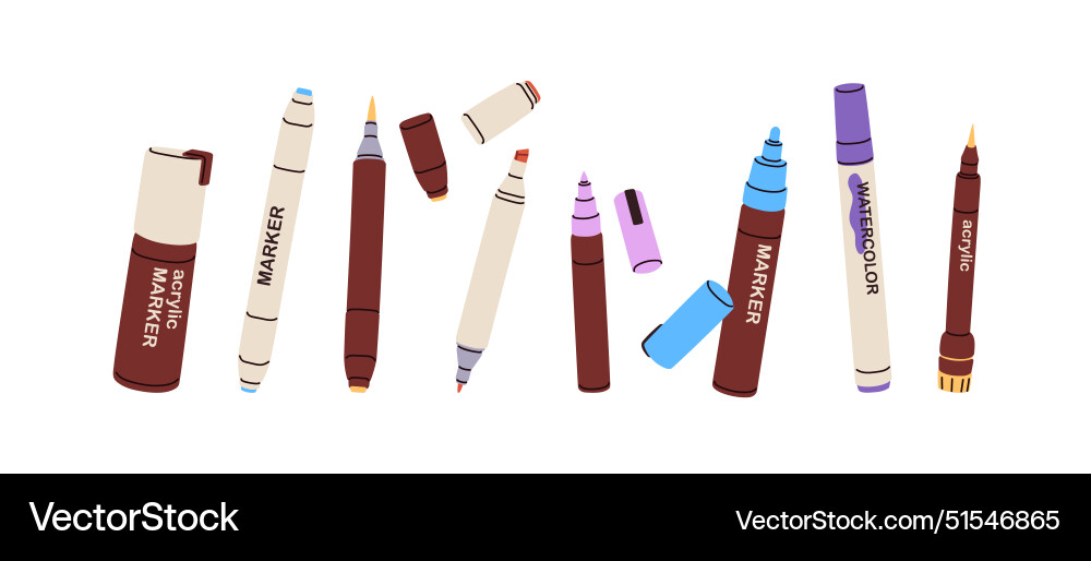 Marker liners pens and pencils set drawing Vector Image