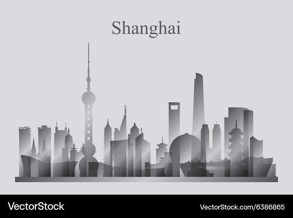 Shanghai Stadt Skyline Silhouette in grau Vektorbild