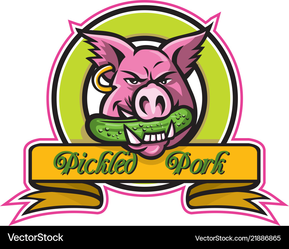 Wild hog biting pickle circle mascot Royalty Free Vector