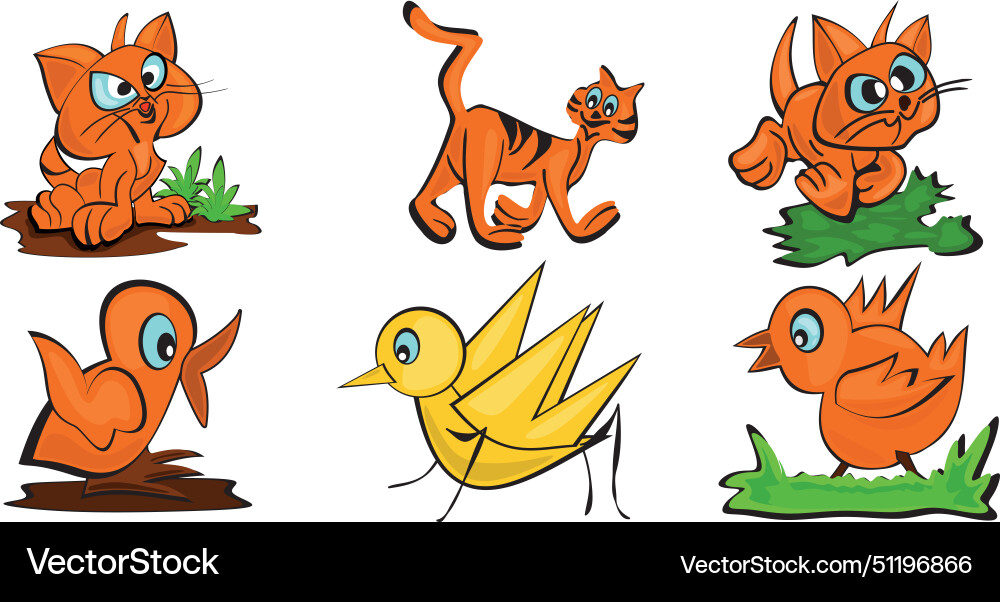 Cat and bird collection Royalty Free Vector Image