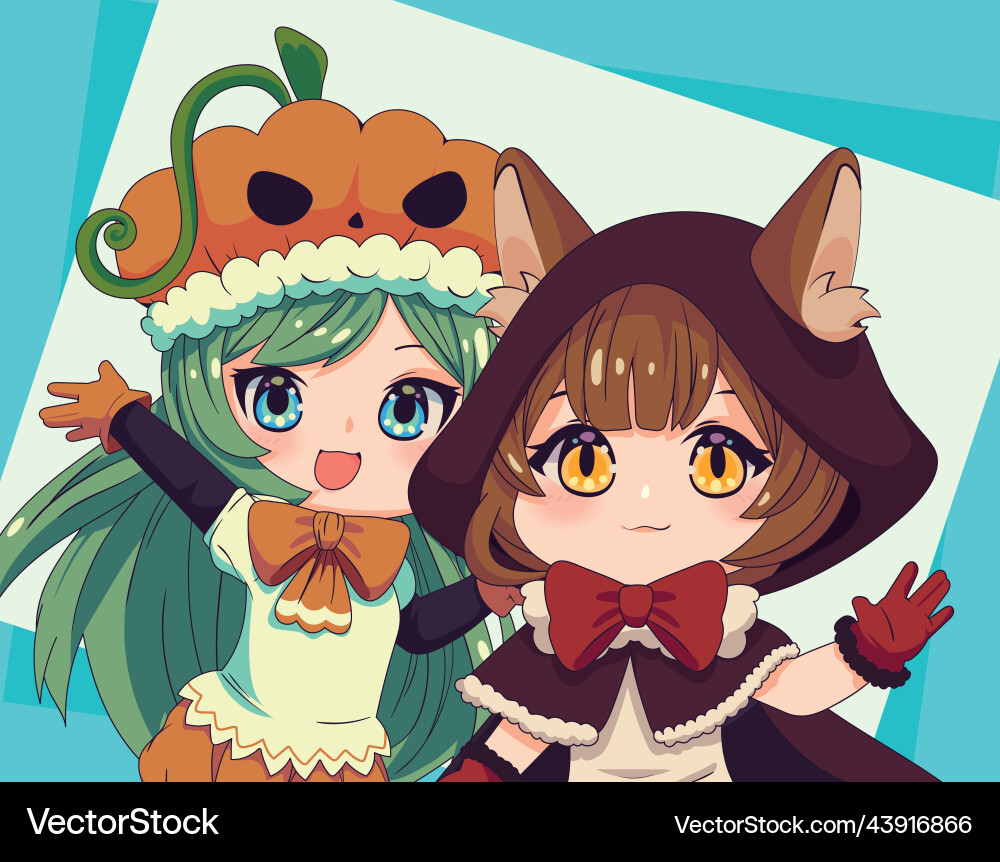 Chibi Girls in Costumes Royalty Free Vector Image