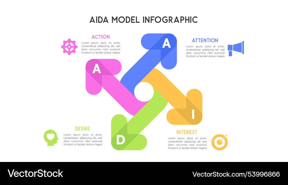 Colorful spin-out arrow aida model infographic Vector Image