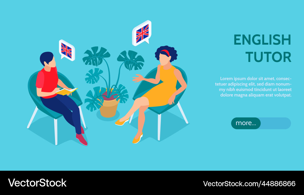 English tutor horizontal banner Royalty Free Vector Image