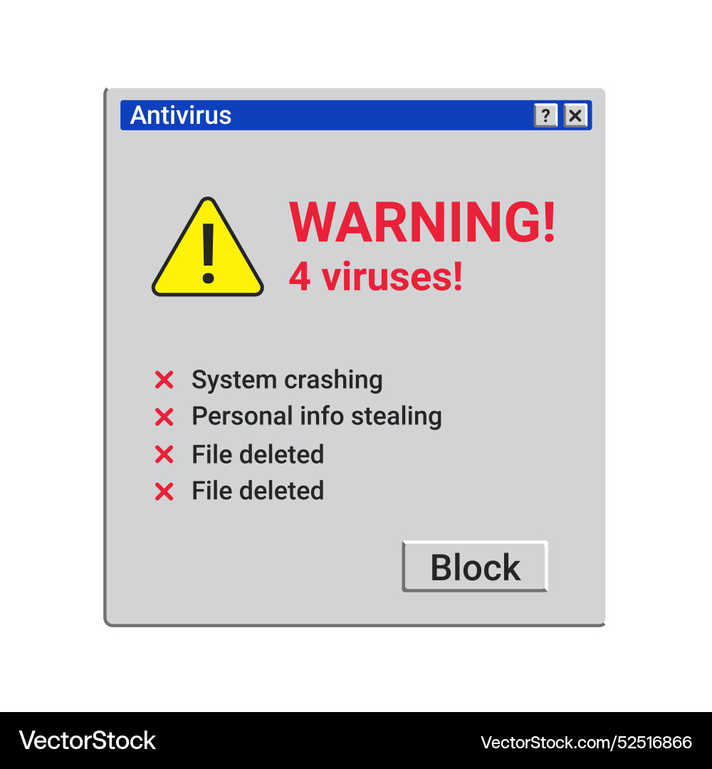 Old warning notification about viruses retro Vector Image