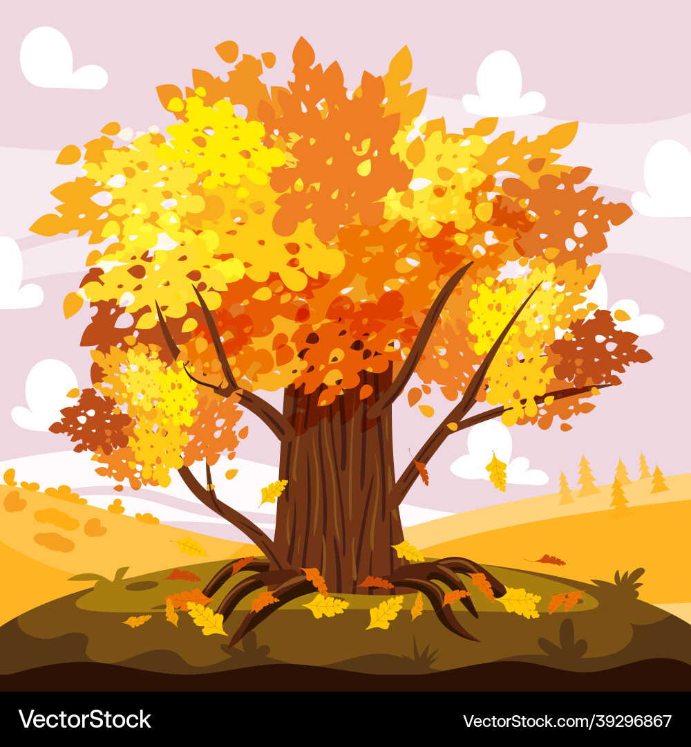 Autumn oak tree landscape city park fall trees Vector Image