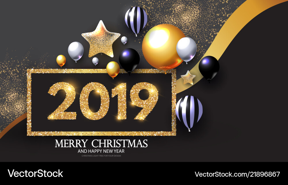 Happy new 2019 year shining greeting card Vector Image