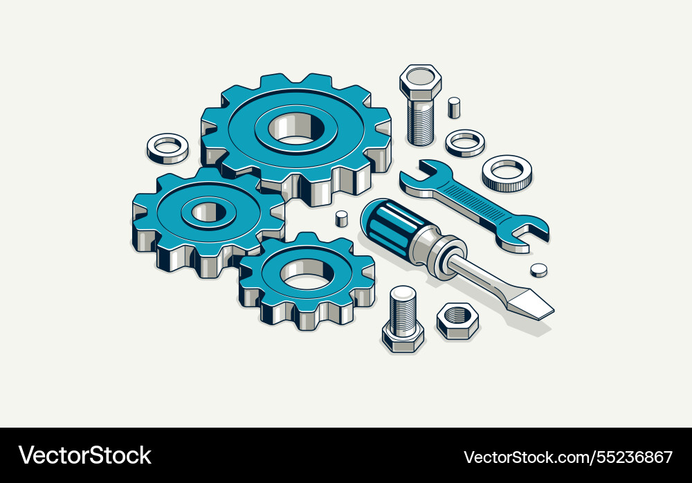 Mechanical engineering concept gears and tools Vector Image
