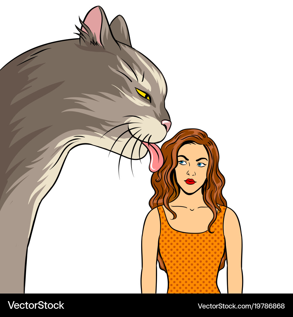 Cat licks girl pop art Royalty Free Vector Image