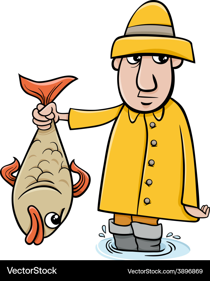 Angler with fish cartoon Royalty Free Vector Image