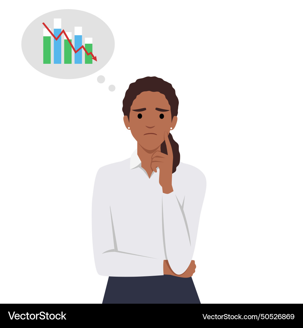 Black woman think about stock down trend Vector Image