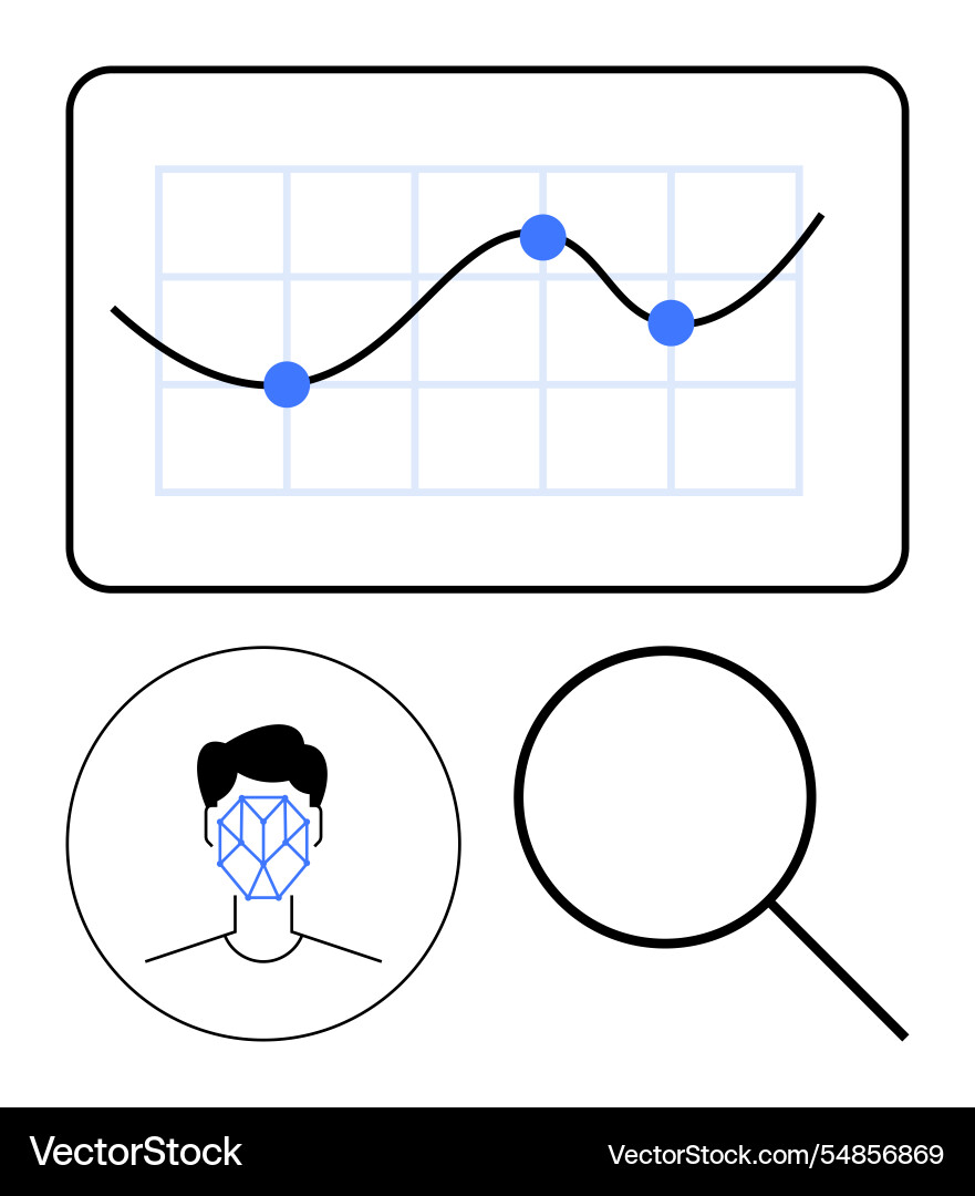 Data analysis chart facial recognition icon Vector Image