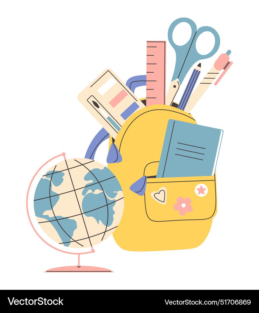 Open school backpack with stationery Royalty Free Vector