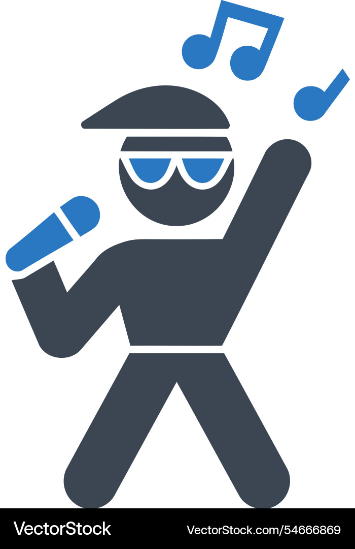 Performer singing with notes icon Royalty Free Vector Image