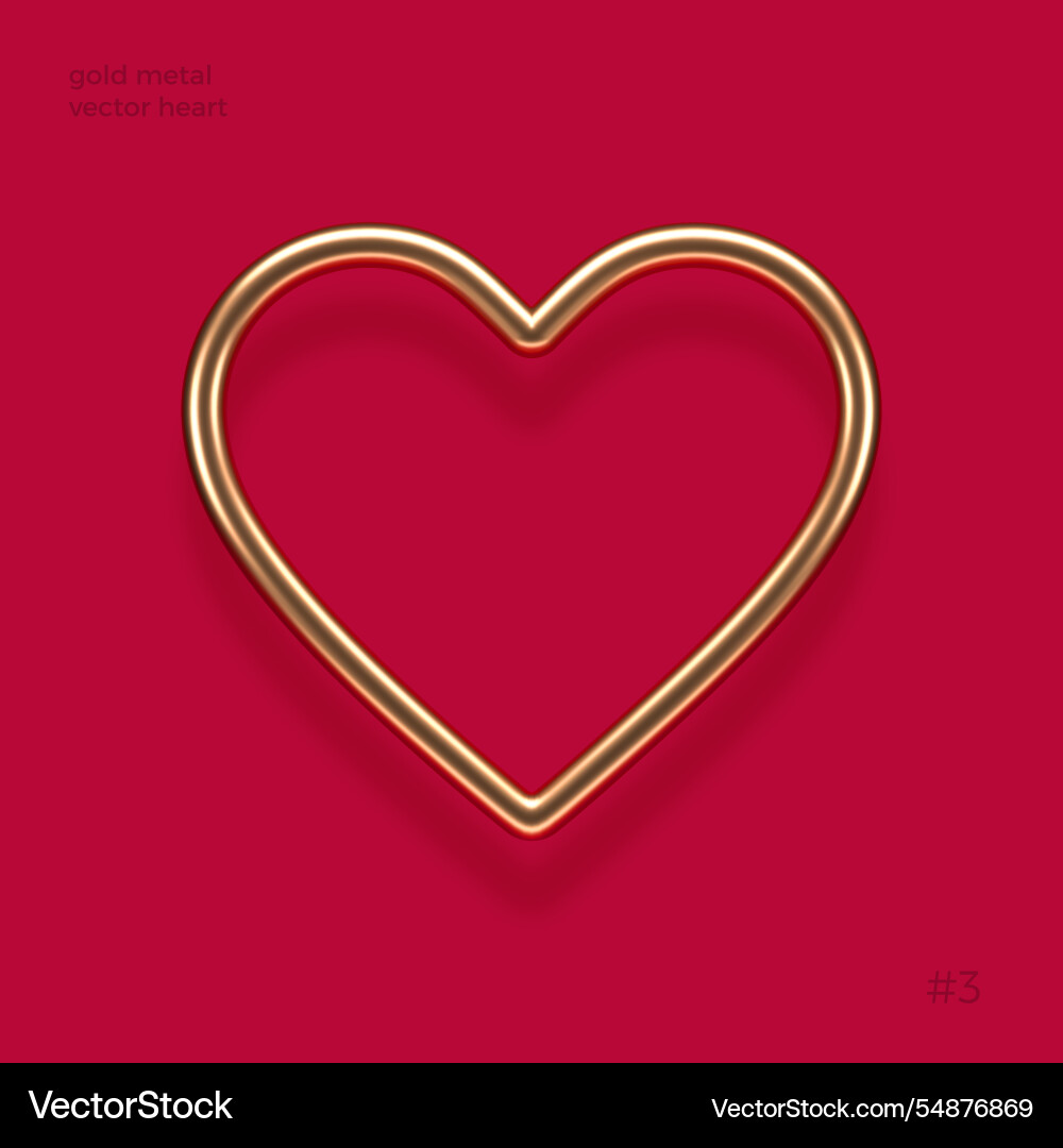 Realistic 3d gold metal heart Royalty Free Vector Image