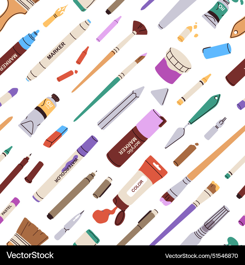 Art and craft supplies seamless pattern creative Vector Image
