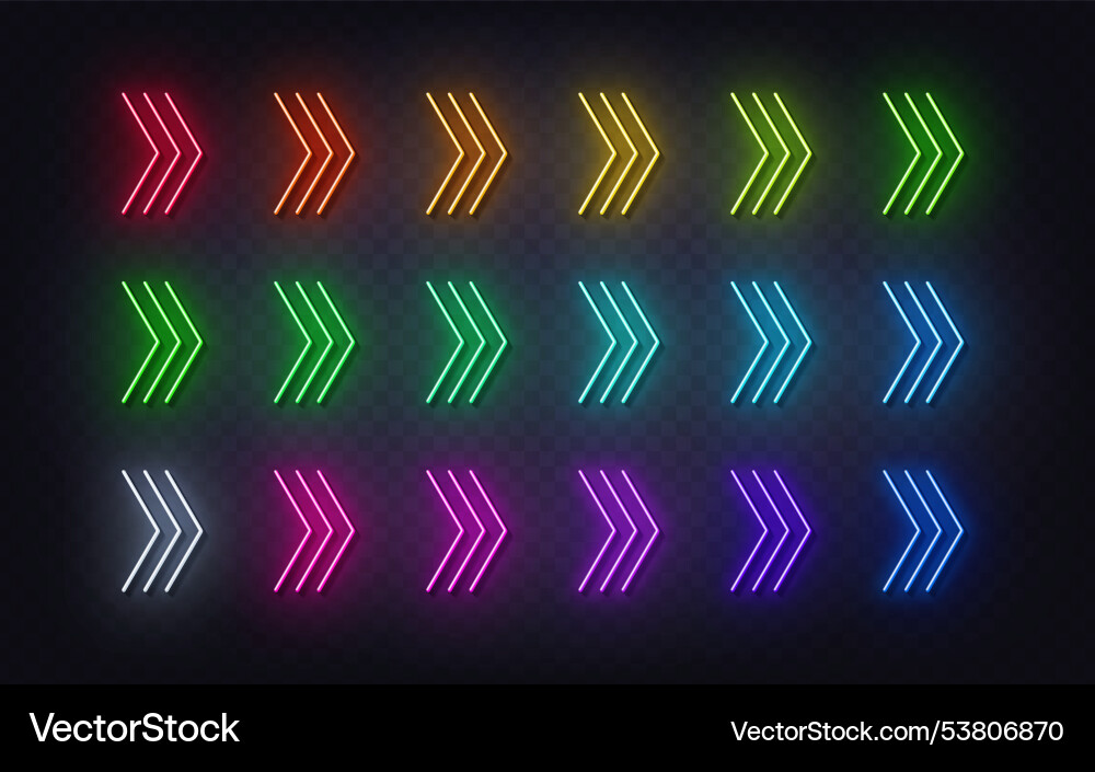 Neon arrow sign set on the transparent background Vector Image