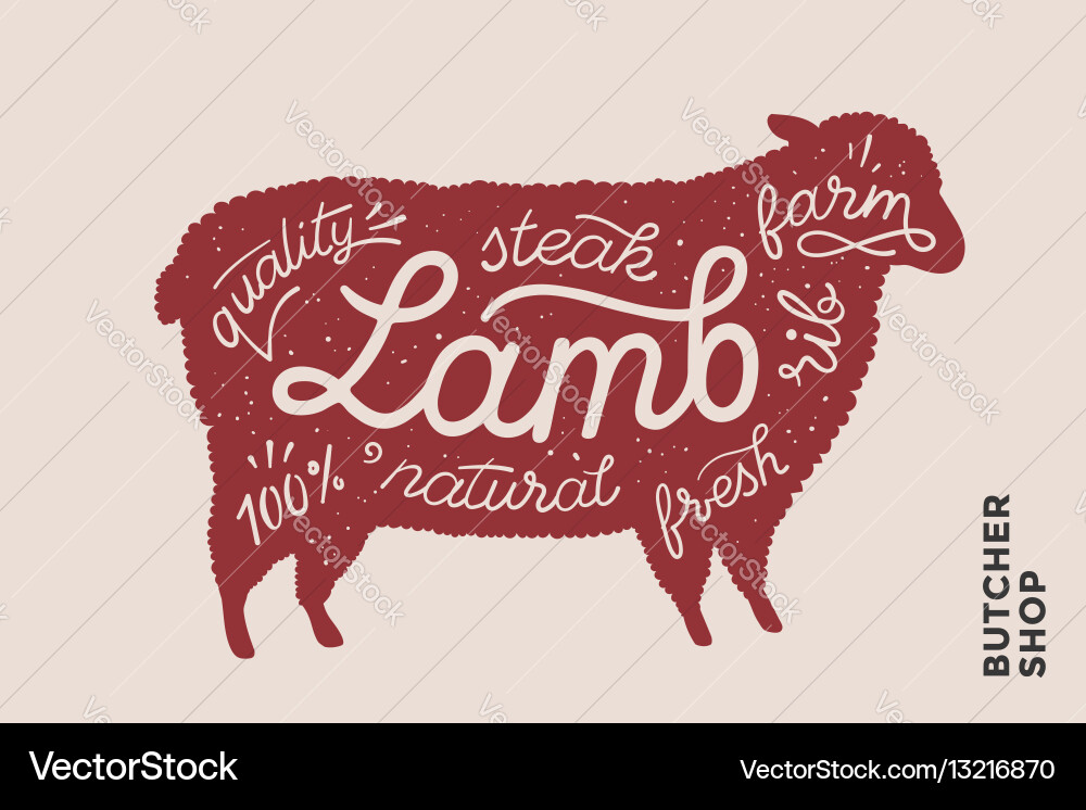 Poster with red lamb silhouette lettering Vector Image