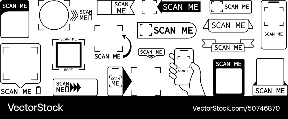 Scanning frames qr codes stickers and scan me Vector Image
