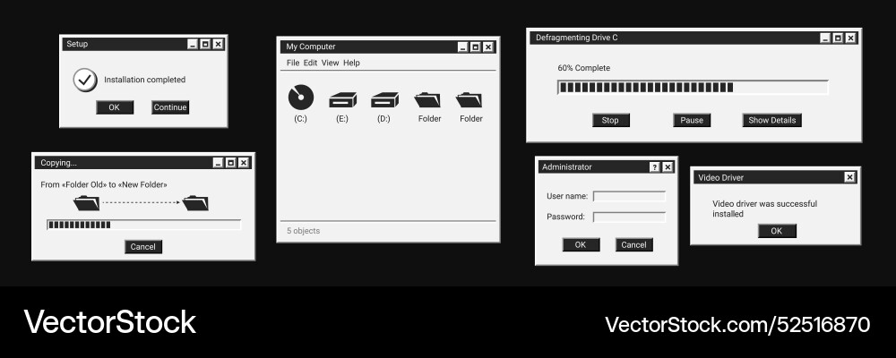 Set of digital message in black style old dark Vector Image